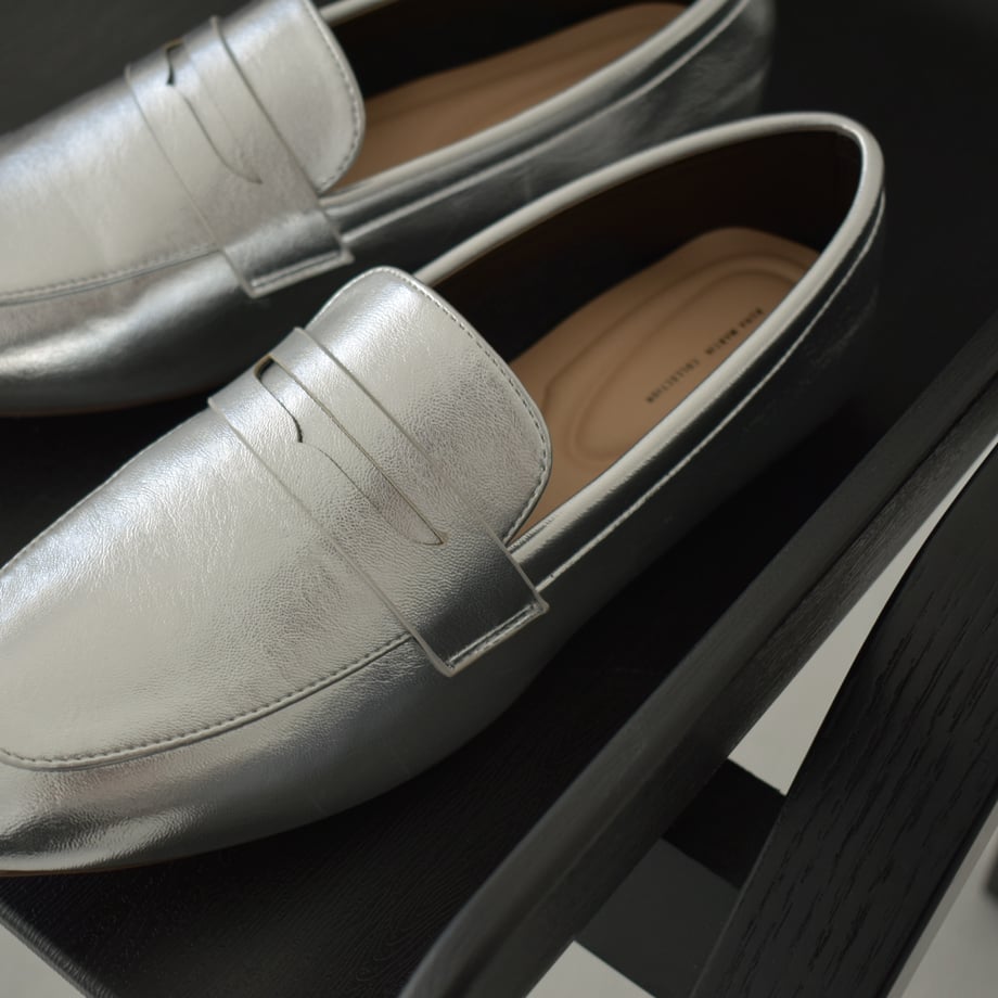 shoes-02173 クッション仕様 コインローファー シルバー | L shoes-02173 クッション仕様 コインローファー シルバー | L