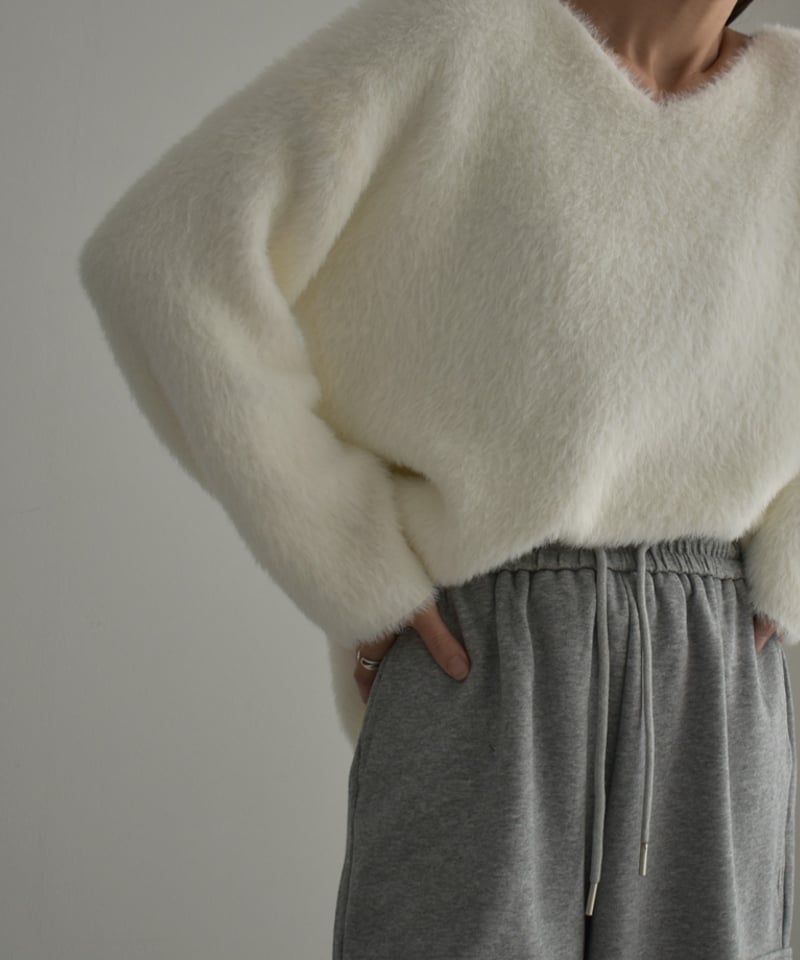 knit-02236 Vネック シャギーニット プルオーバー オフホワイト knit-02236 Vネック シャギーニット プルオーバー オフホワイト