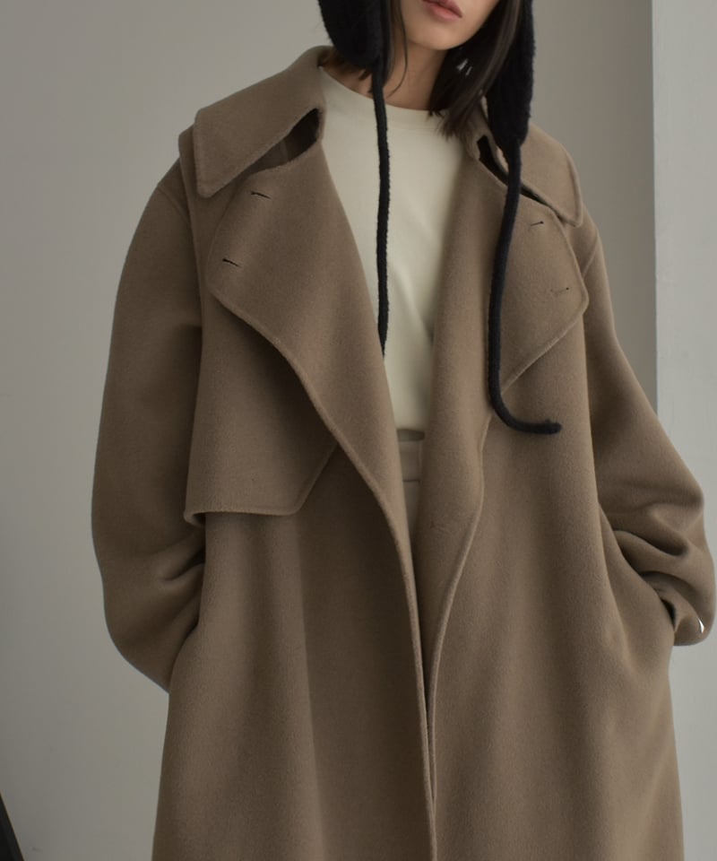coat-02030 ウール トレンチコート リバー仕立て モカ | L coat-02030 ウール トレンチコート リバー仕立て モカ | L