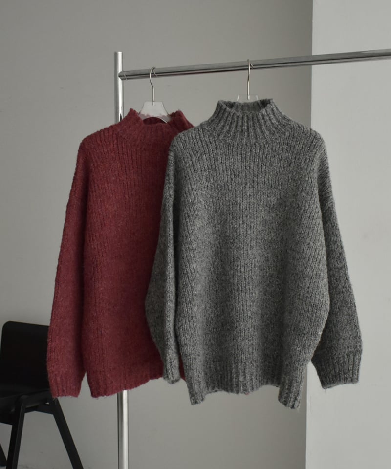 knit-02146 ミックスカラーボリュームニット グレー ボルドー knit-02146 ミックスカラーボリュームニット グレー ボルドー