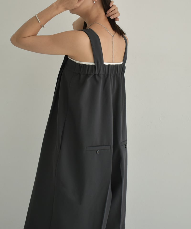 onepiece-07011 センタープレス ワイドサロペット ダークグレー onepiece-07011 センタープレス ワイドサロペット ダークグレー