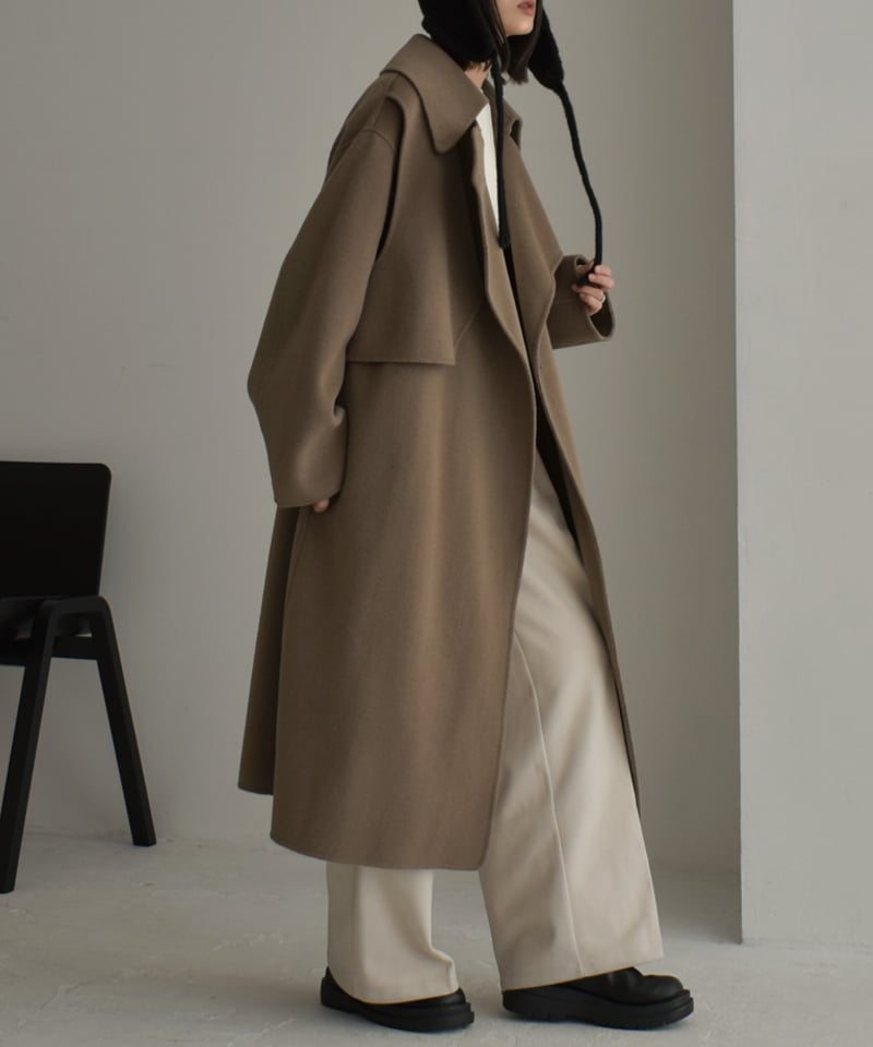 coat-02030 ウール トレンチコート リバー仕立て モカ | L coat-02030 ウール トレンチコート リバー仕立て モカ | L