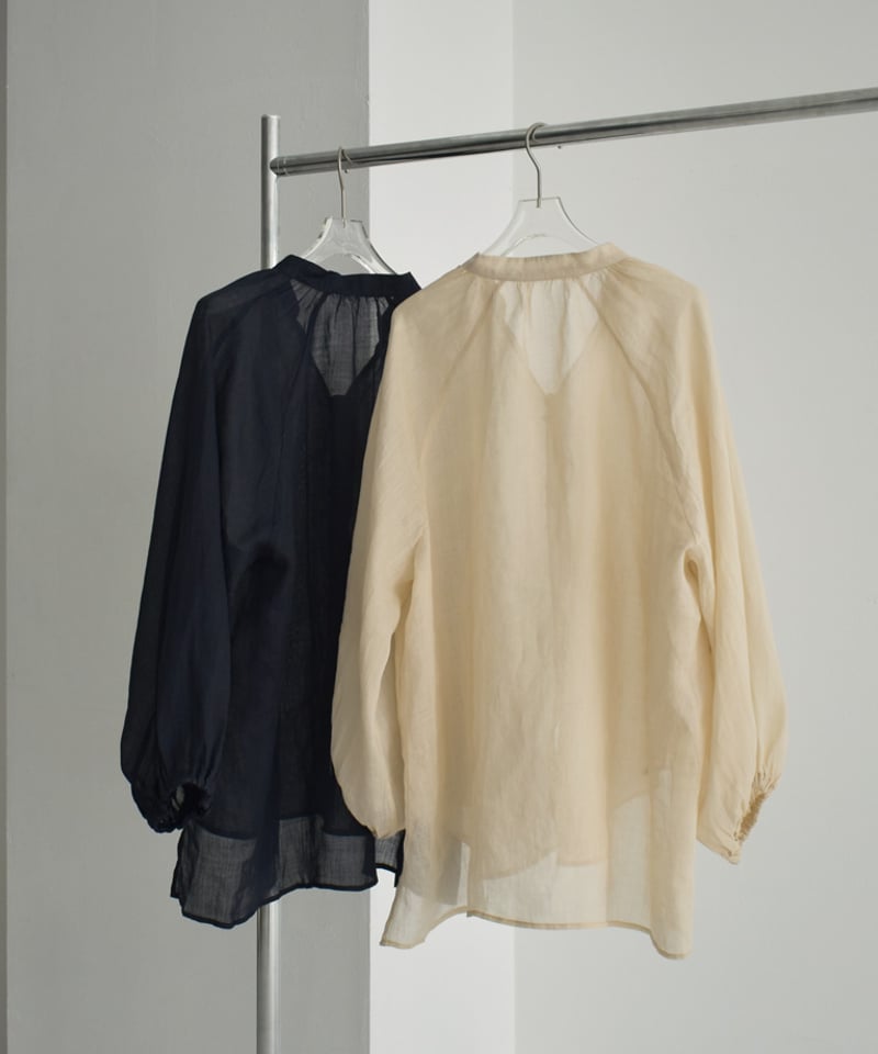 tops-02448 リネン キーネック シアーブラウス ライトベージュ tops-02448 リネン キーネック シアーブラウス ライトベージュ