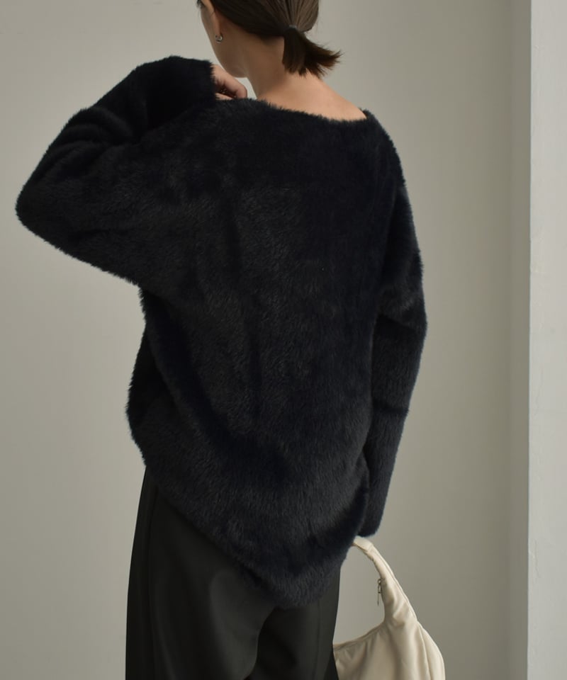 knit-02236 Vネック シャギーニット プルオーバー オフホワイト knit-02236 Vネック シャギーニット プルオーバー オフホワイト