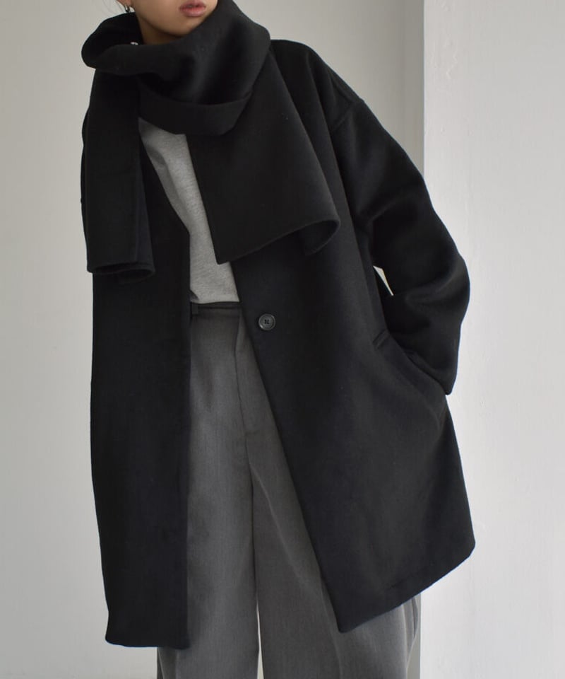 coat-13009 ストール付き ウール ミディコート モカ ブラック coat-13009 ストール付き ウール ミディコート モカ ブラック