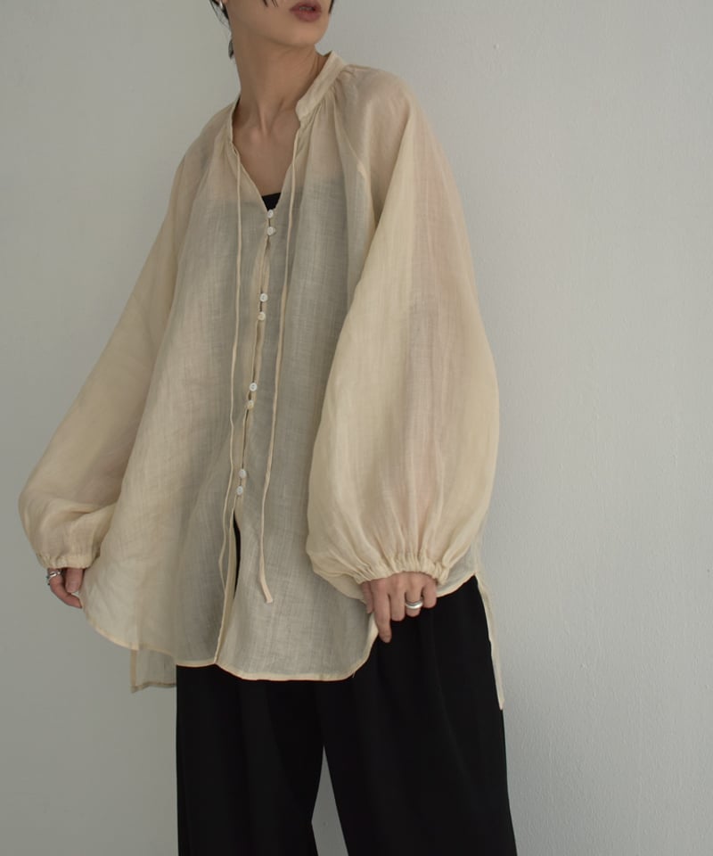 tops-02448 リネン キーネック シアーブラウス ライトベージュ tops-02448 リネン キーネック シアーブラウス ライトベージュ