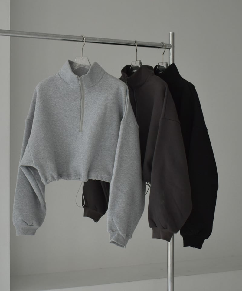 tops-02450 裏起毛クロップドハーフジップスウェット グレー tops-02450 裏起毛クロップドハーフジップスウェット グレー