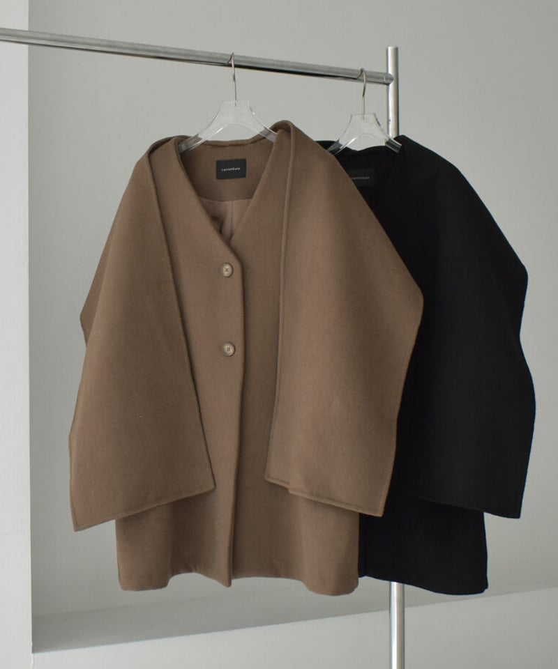 coat-13009 ストール付き ウール ミディコート モカ ブラック coat-13009 ストール付き ウール ミディコート モカ ブラック