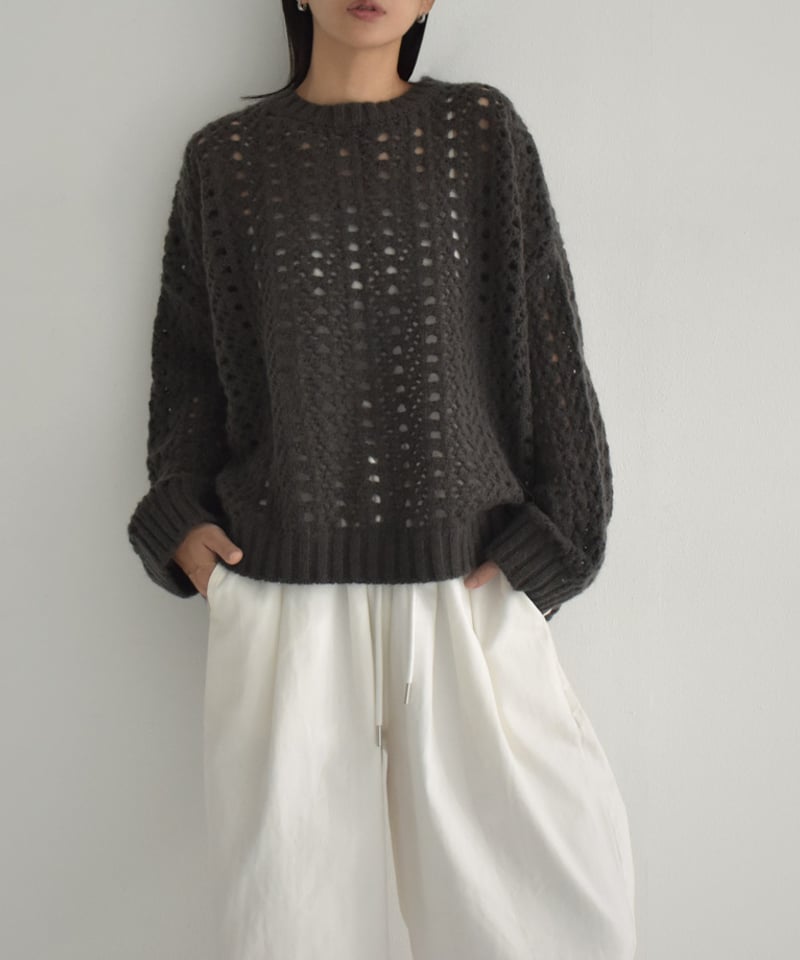 knit-02284 透かし編み モヘア ニット プルオーバー エクリュ knit-02284 透かし編み モヘア ニット プルオーバー エクリュ