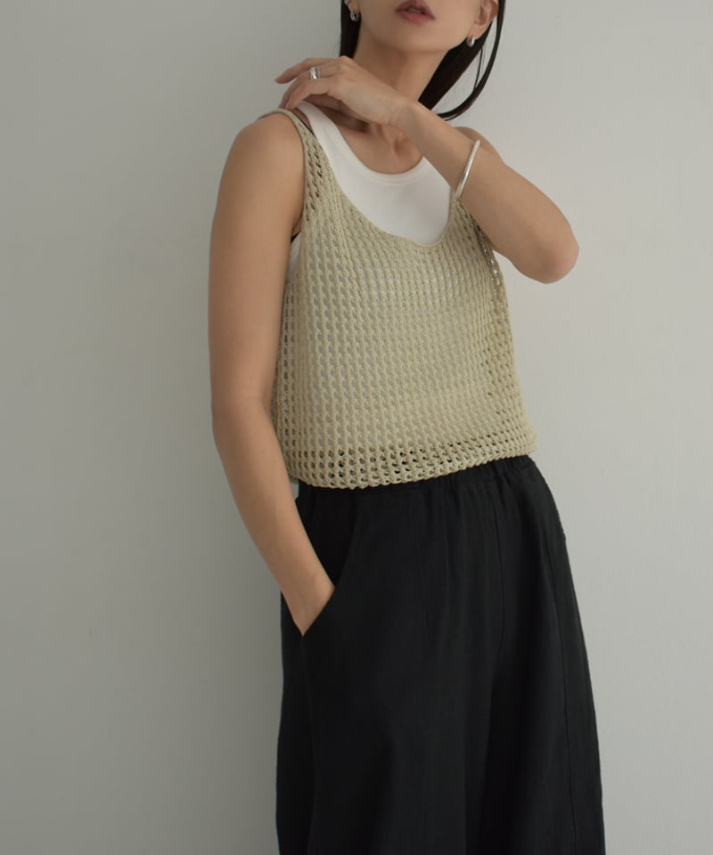 nh-tops-02469 メッシュタンクトップ ライトカーキ ブラック | L nh-tops-02469 メッシュタンクトップ ライトカーキ ブラック | L