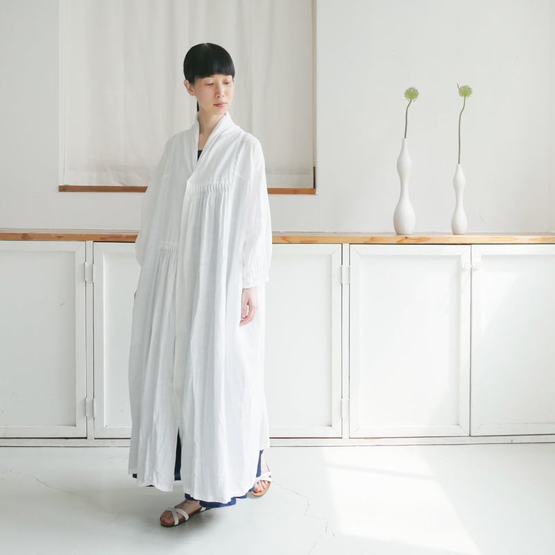 K|Kurume Kasuri Kenkyusya|ショールカラーピンタックワンピ K|Kurume Kasuri Kenkyusya|ショールカラーピンタックワンピ