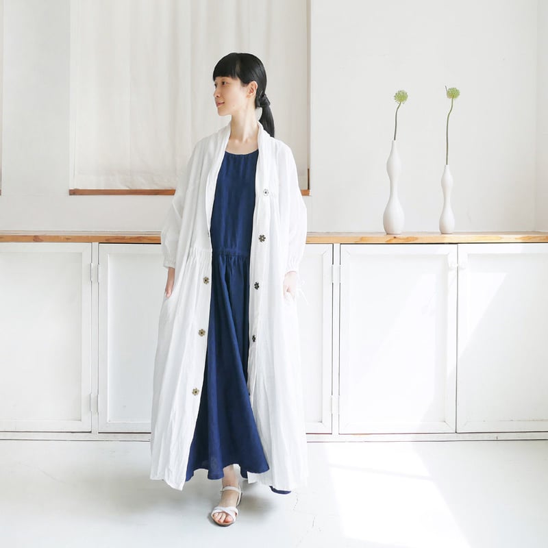 K|Kurume Kasuri Kenkyusya|ショールカラーピンタックワンピ K|Kurume Kasuri Kenkyusya|ショールカラーピンタックワンピ