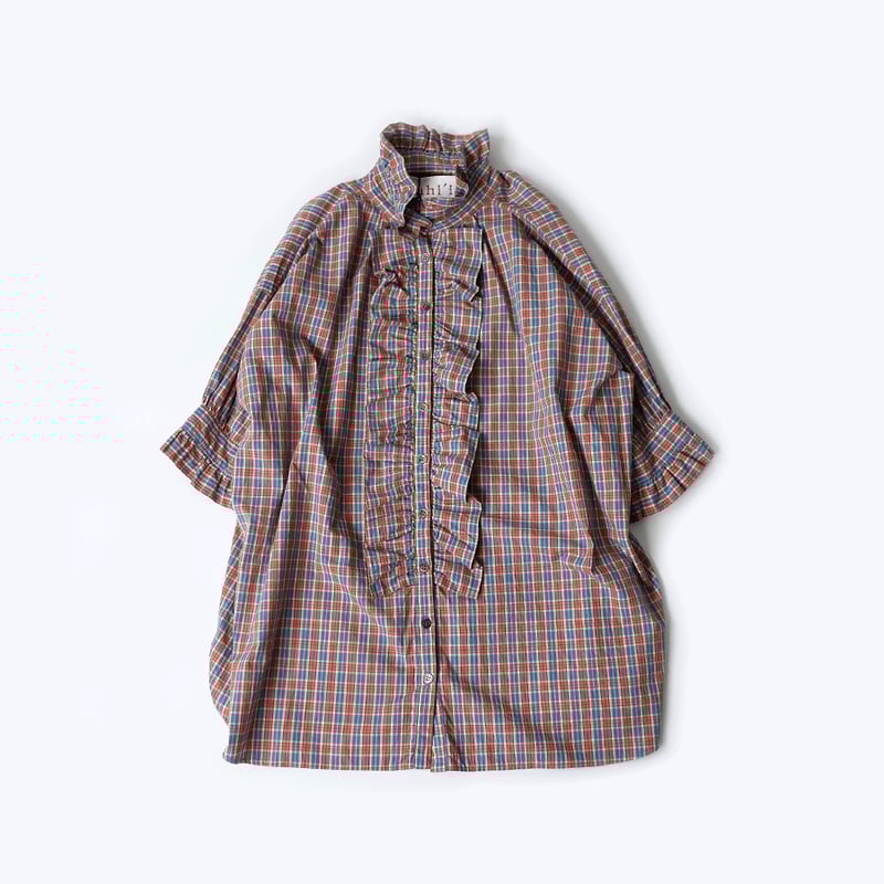 dahl'ia |ダリア | フロントフリル ロング ブラウス チェック dahl'ia |ダリア | フロントフリル ロング ブラウス チェック