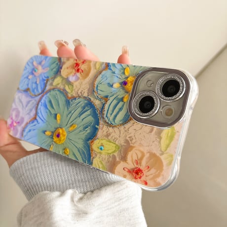 花柄 アイフォン15/15proケース キラキラレンズフイルム付き iPhone14/13pr...