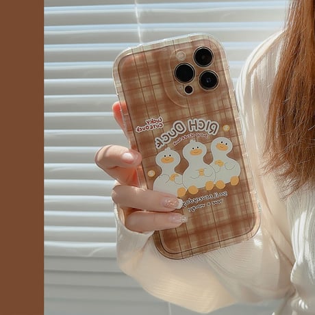 ダック iphone14/13proケース 茶色 チェック柄 iPhone12/11カバー ...