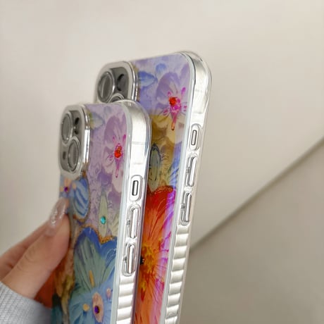 花柄 アイフォン15/15proケース キラキラレンズフイルム付き iPhone14/13pr...