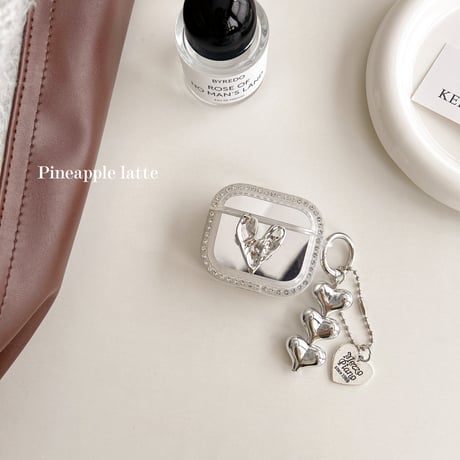 ジュエリー ミラーAirpodspro2/1ケース ハートチャーム付 Airpods3/2カバ...