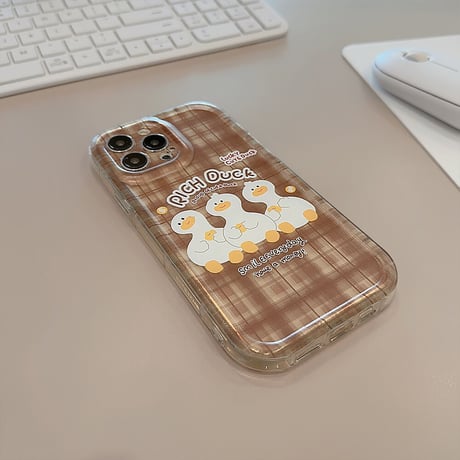 ダック iphone14/13proケース 茶色 チェック柄 iPhone12/11カバー ...