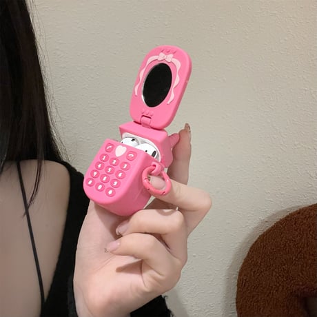 【Airpods4】携帯電話デザイン Airpods3/2ケース 鏡付 ピンク Airpod...