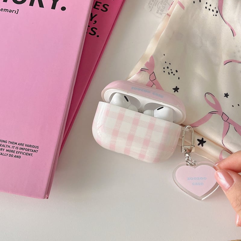 Pink check heart strap airpodsケース | Etoilee Pink check heart strap airpodsケース | Etoilee