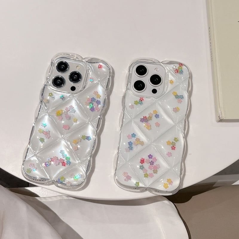 Flower glitter clear quilting iphoneケース | Etoilee Flower glitter clear quilting iphoneケース | Etoilee