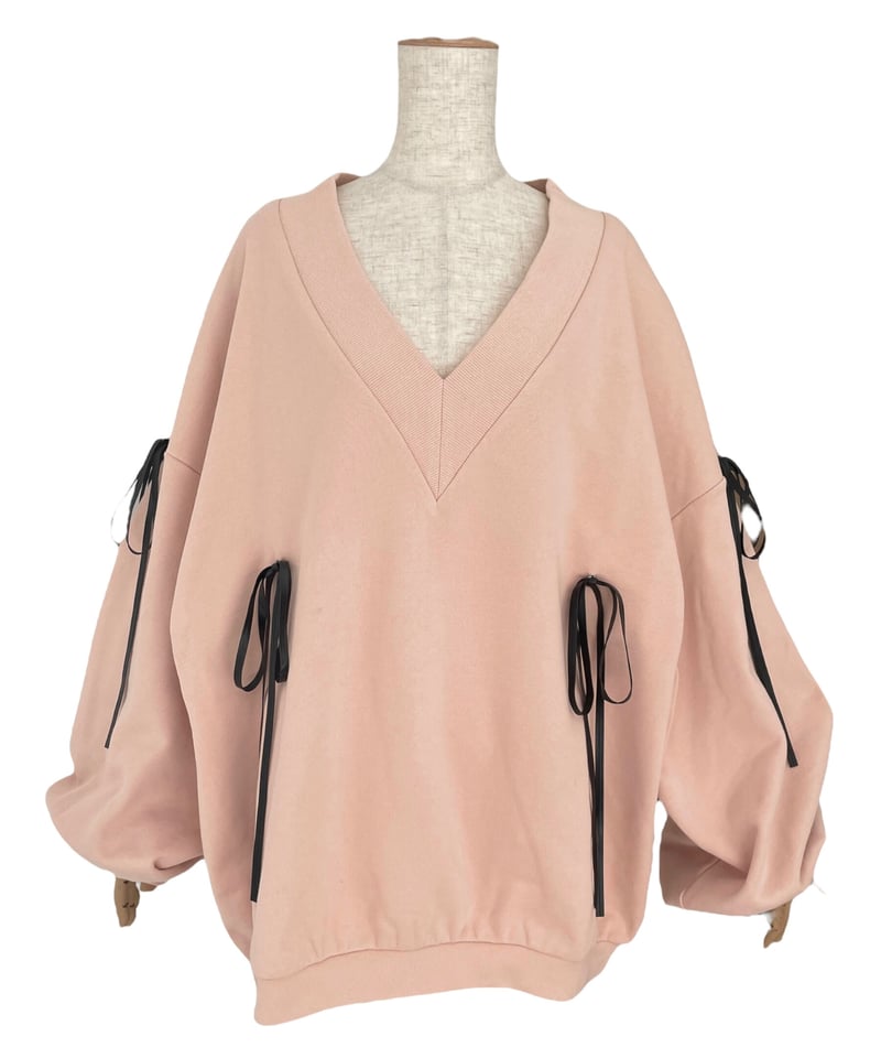 Vネックリボンスウェット /V Shaped Neck Ribbon Sweat | FICT Vネックリボンスウェット /V Shaped Neck Ribbon Sweat | FICT