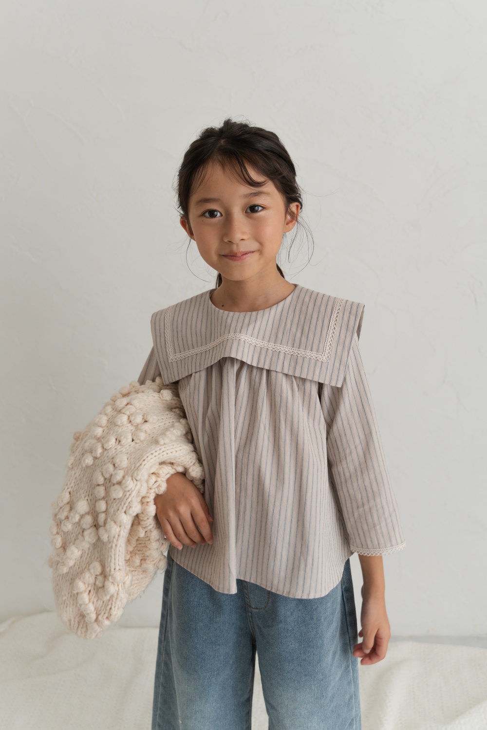【order】flare collar blouse : stripe grayish pin...