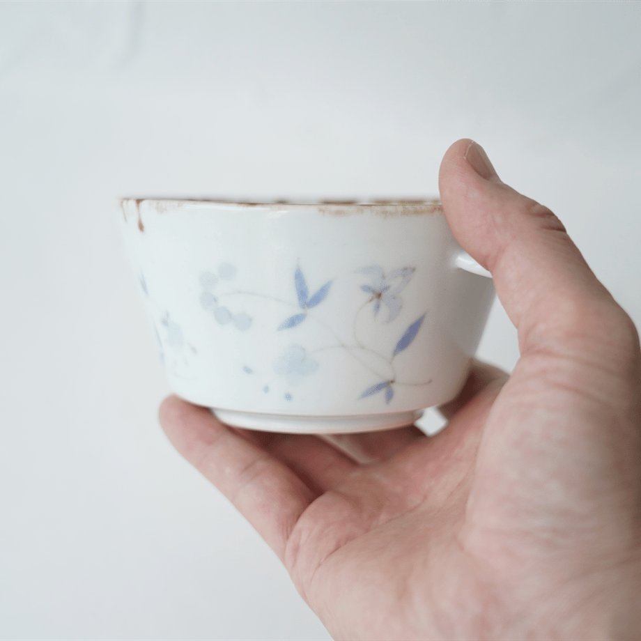NO.40 村山朋子 薄青更紗紋耳付き角スープカップ ※個体差あり | JIBITA