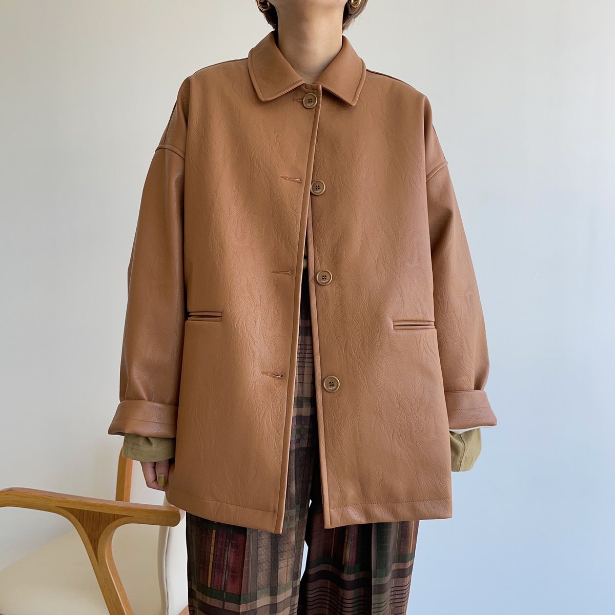 nokcha original】eco leather over jacket/camel nokcha original】eco leather over jacket/camel