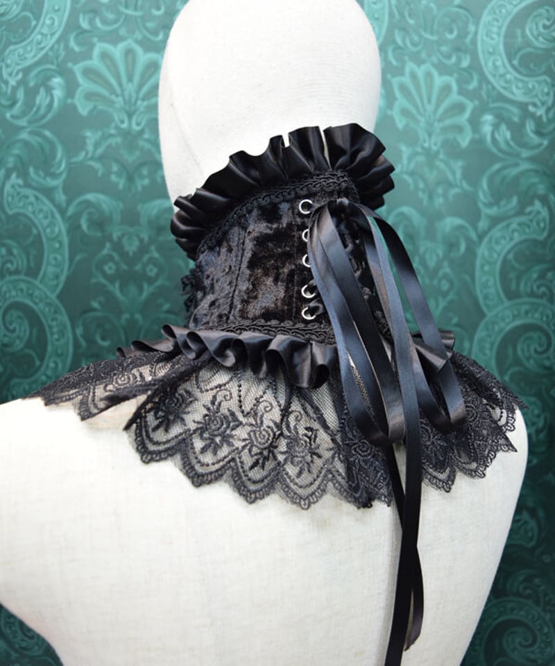 kki.2457 BLACK Wings レースフリルネックコルセット。 | 危機裸 kki.2457 BLACK Wings レースフリルネックコルセット。 | 危機裸