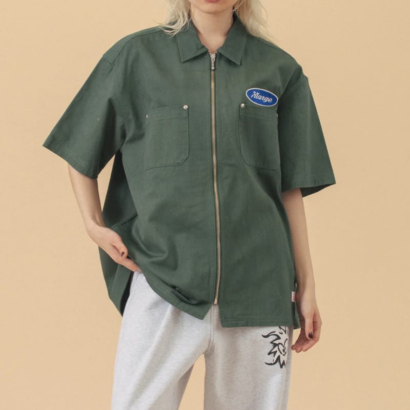 XLARGE | ZIP UP S/S WORK SHIRT(GREEN) | T.F.L o XLARGE | ZIP UP S/S WORK SHIRT(GREEN) | T.F.L o