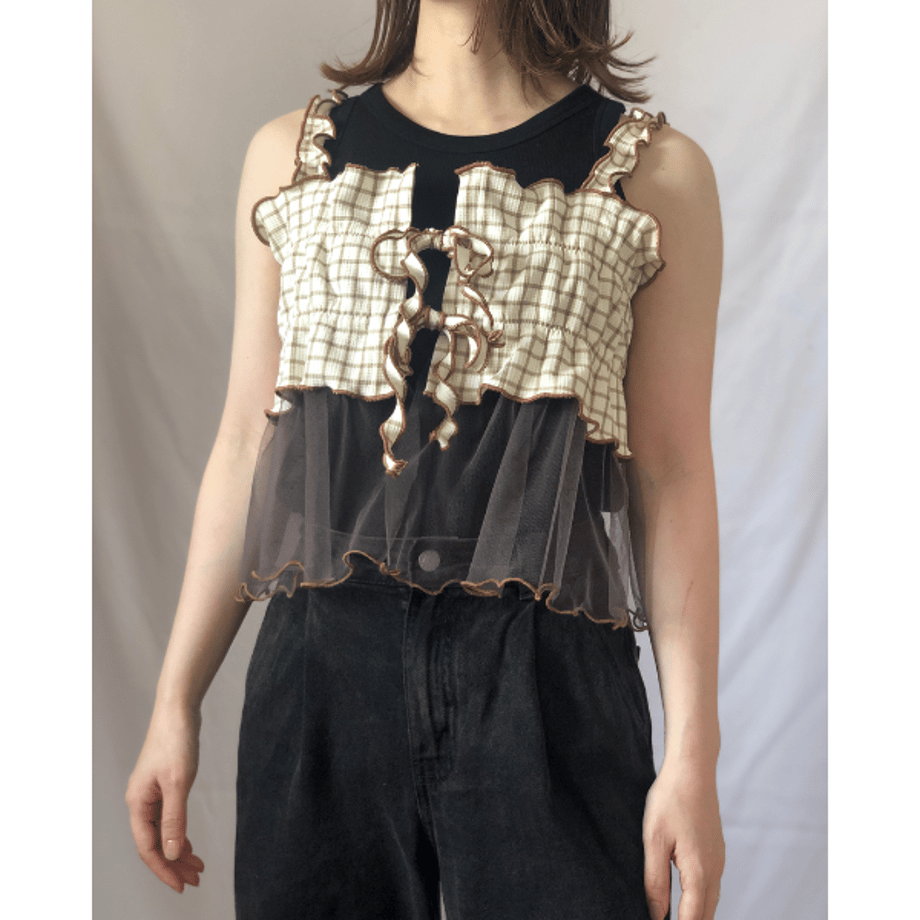 ブラウンチェックチュールメローリボンビスチェ | TOIRO' S STORE