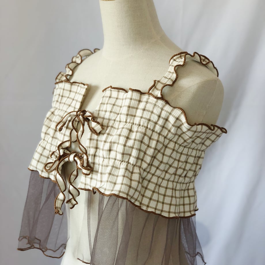 ブラウンチェックチュールメローリボンビスチェ | TOIRO' S STORE