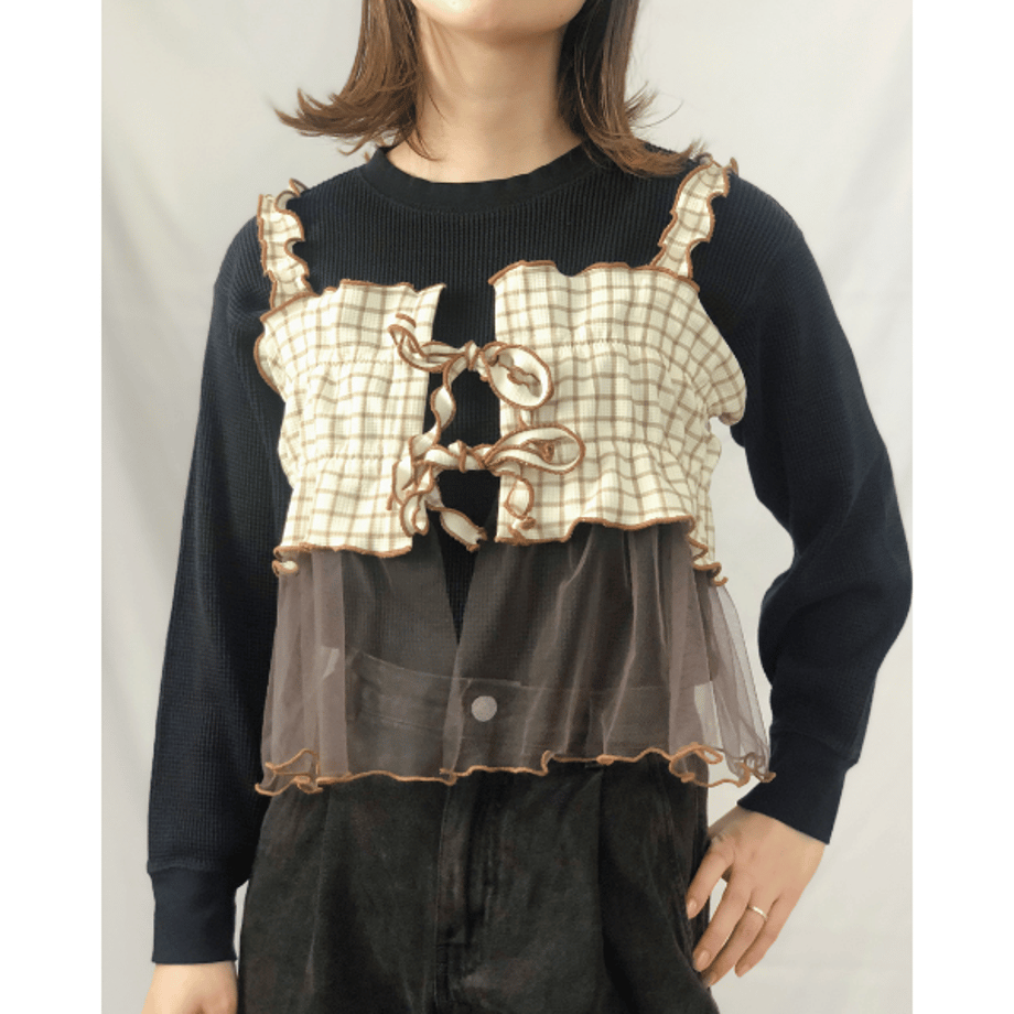 ブラウンチェックチュールメローリボンビスチェ | TOIRO' S STORE