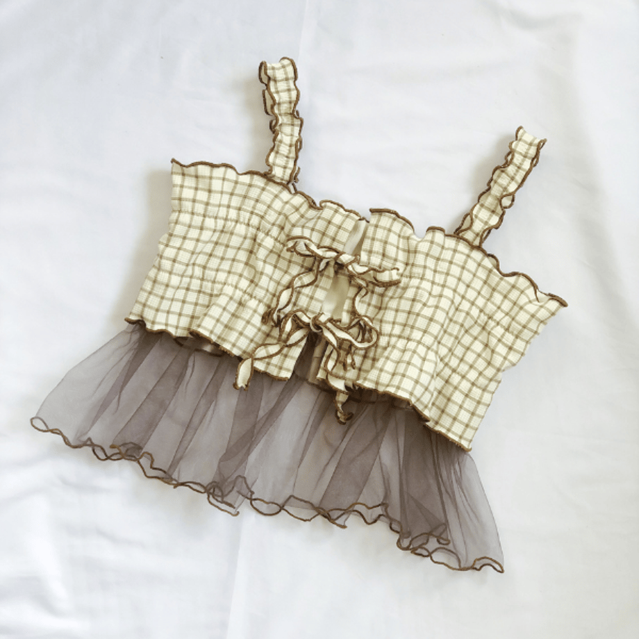 ブラウンチェックチュールメローリボンビスチェ | TOIRO' S STORE