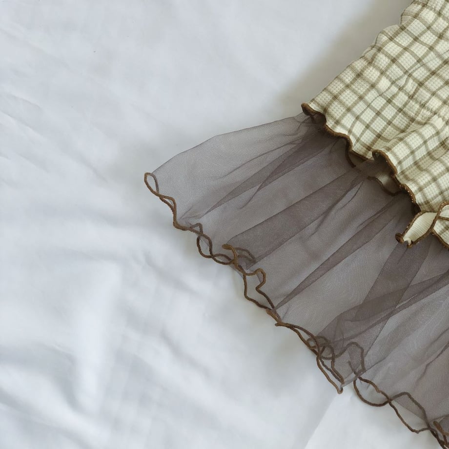 ブラウンチェックチュールメローリボンビスチェ | TOIRO' S STORE