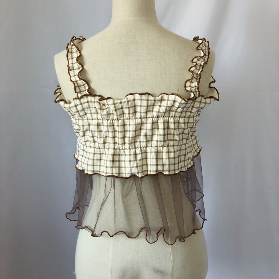 ブラウンチェックチュールメローリボンビスチェ | TOIRO' S STORE