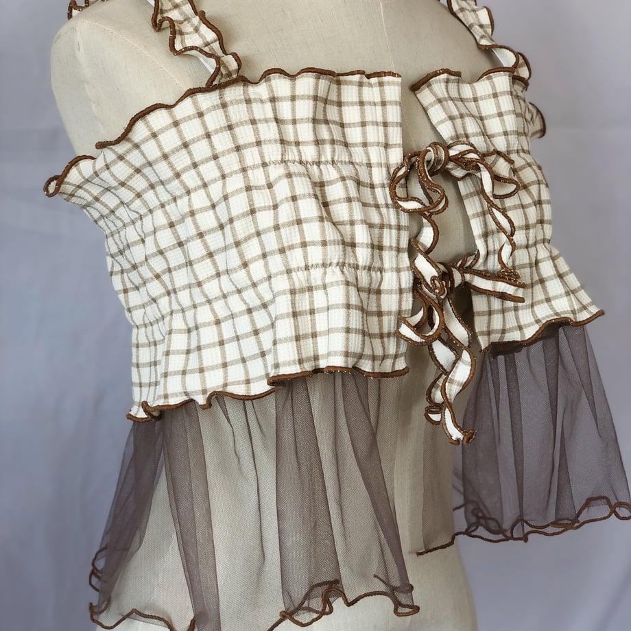 ブラウンチェックチュールメローリボンビスチェ | TOIRO' S STORE