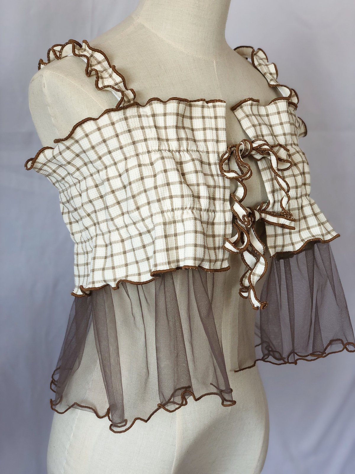 ブラウンチェックチュールメローリボンビスチェ | TOIRO' S STORE