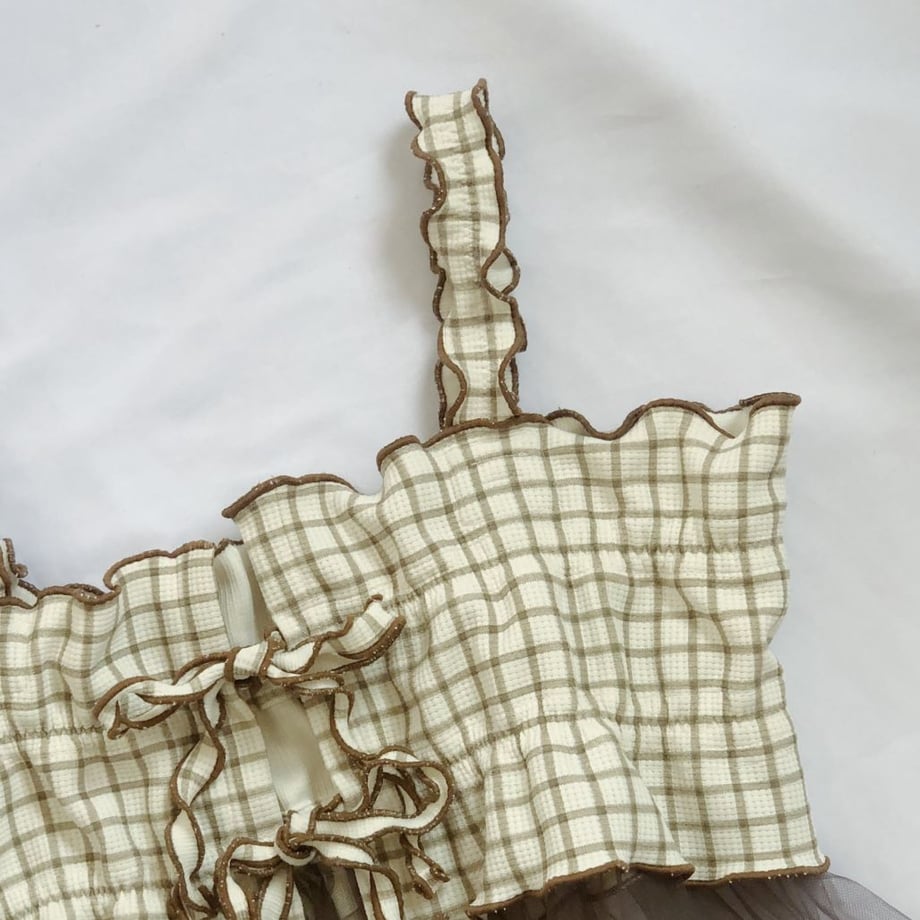 ブラウンチェックチュールメローリボンビスチェ | TOIRO' S STORE