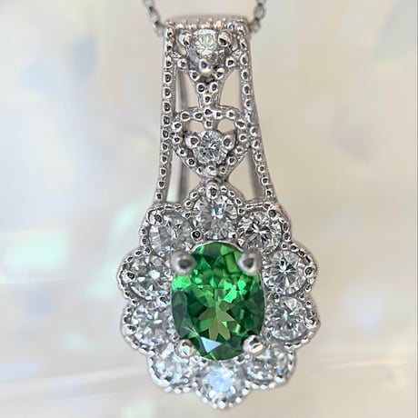 0.29ct 高品質グリーンガーネット ダイヤモンドPTネックレス 0.29ct 高品質グリーンガーネット ダイヤモンドPTネックレス