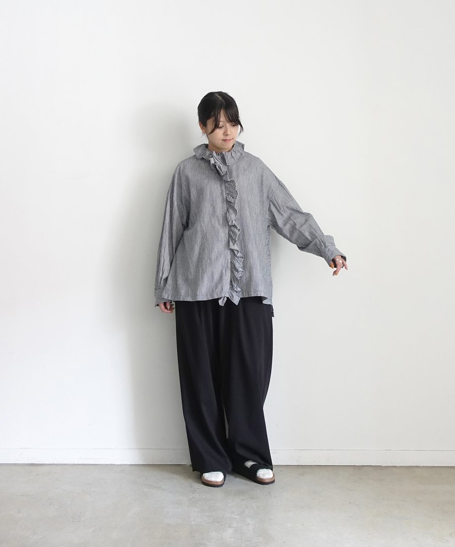 i c h i 250411 INDIGO Selvage Stripe Frill Sh...
