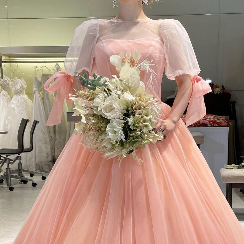 カラードレス 薄ピンク トップス+スカート くるみボタン 花嫁 カラードレス 薄ピンク トップス+スカート くるみボタン 花嫁