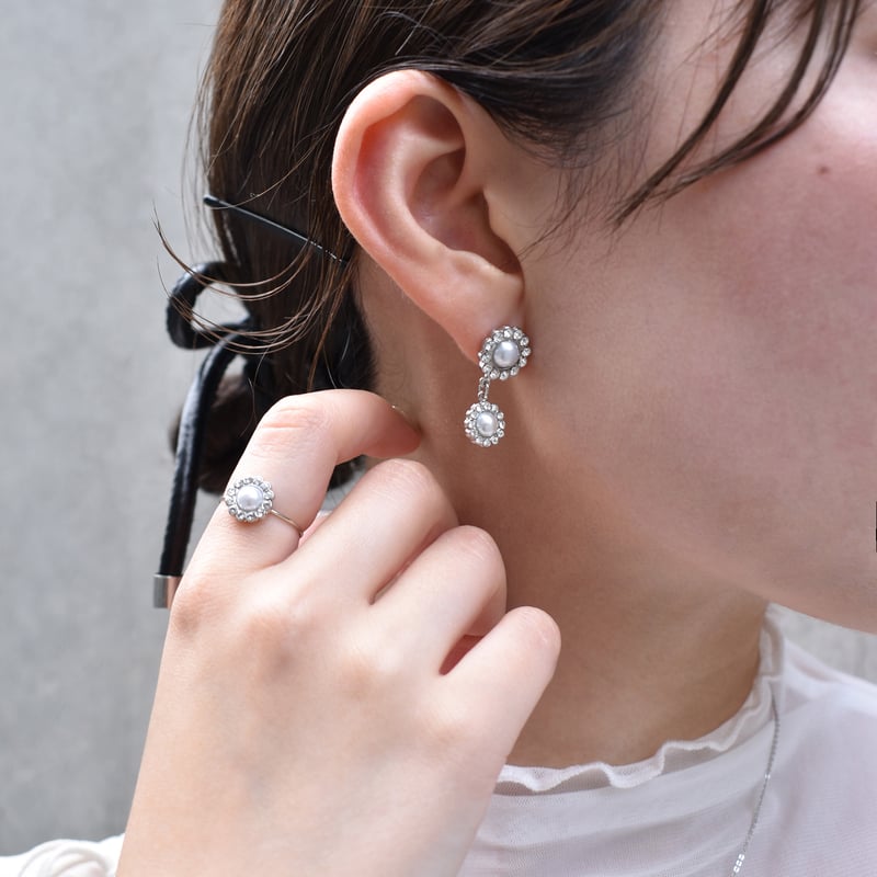 silver double flower motif earring / pierce | I silver double flower motif earring / pierce | I
