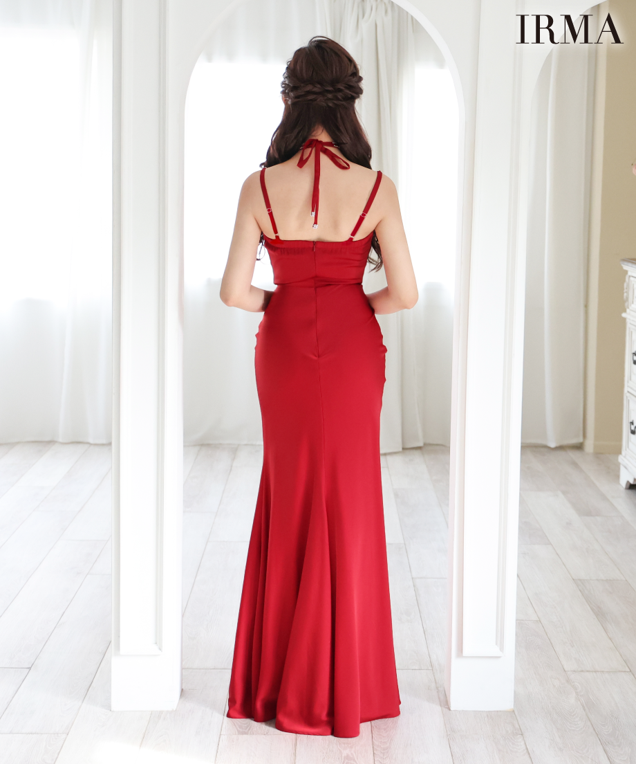 IRMA】ワンカラー/ストレッチサテン/スリット入り/LongDress IRMA】ワンカラー/ストレッチサテン/スリット入り/LongDress