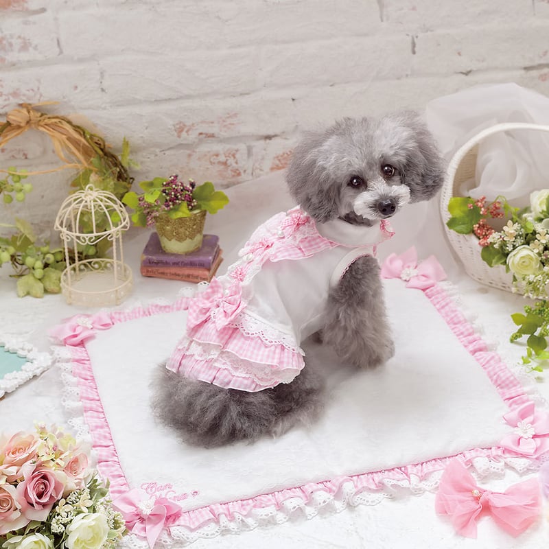 犬用】sweetギンガムフリルワンピース【ピンク】 cn-957- pk 犬用】sweetギンガムフリルワンピース【ピンク】 cn-957- pk