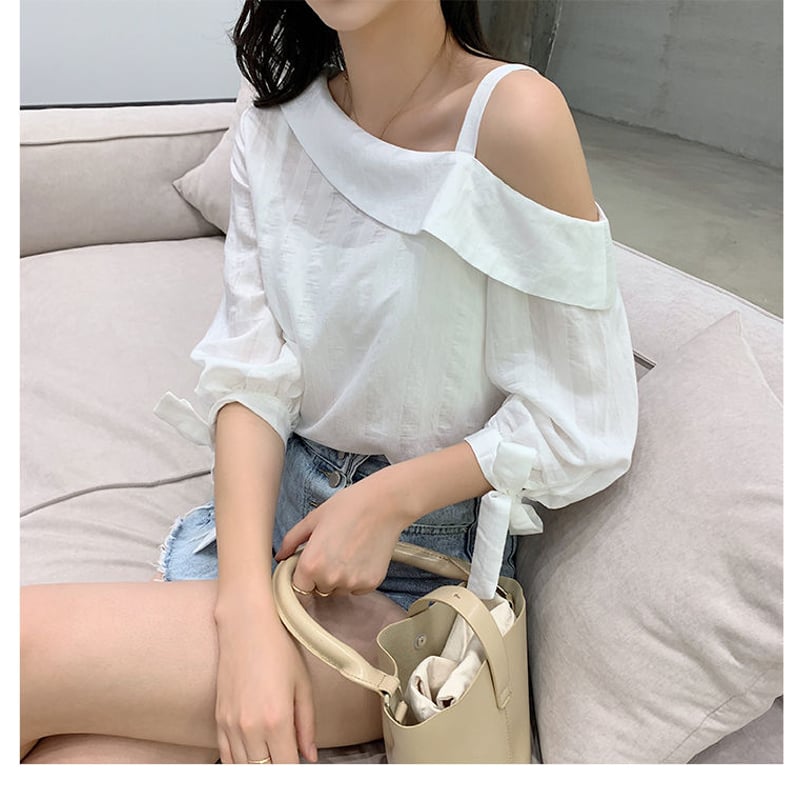 取り寄せ品】リボン袖 ワンショルダー オフショル 折り返し 取り寄せ品】リボン袖 ワンショルダー オフショル 折り返し