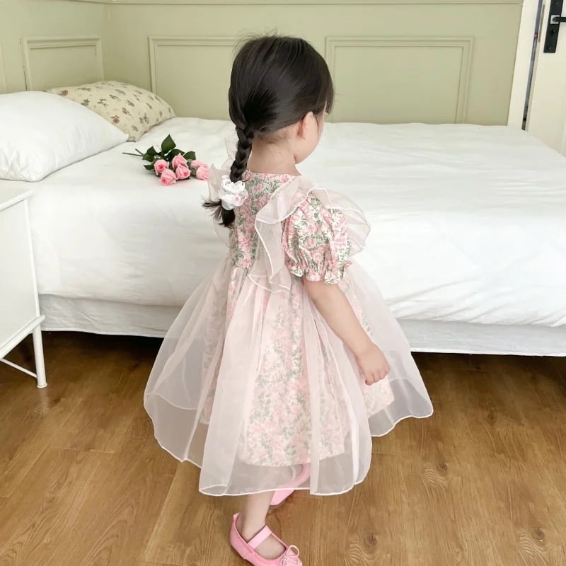 kids pinkローズショルダーフリルチュールワンピース(2776 kids pinkローズショルダーフリルチュールワンピース(2776
