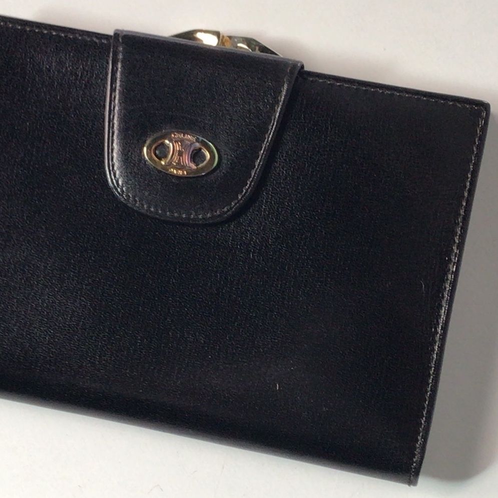 CELINE セリーヌ ガマ口 コンパクト財布 マカダム カーフレザー CELINE セリーヌ ガマ口 コンパクト財布 マカダム カーフレザー