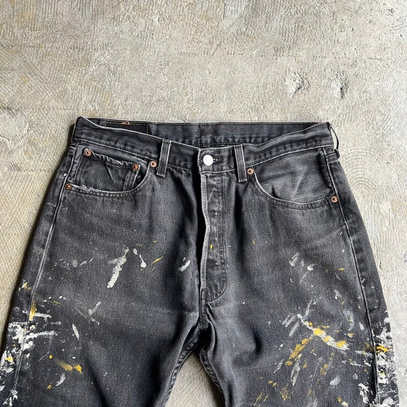 90s Levi's 501 paint design black denim pants m 90s Levi's 501 paint design black denim pants m